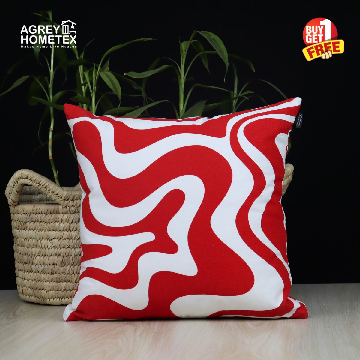 Cushion Cover, Red & White, (14″x14″), Buy 1 Get 1 Free_78280 - Agrey ...
